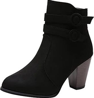 ZYUEER Bottines Femme Daim Bottes à Talons Chunky Point Toe Chaussure Filles Zipper Boucle Escarpins Sexy Bottes de Moto Bottes dextérieur