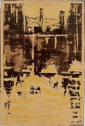 Kare Design Design Leinwandbild Golden Hour, Gold/Schwarz, 75x55 cm, Wandbild, Leinwand, Stadt Motiv, handgemalte Details, Klein, Wohnzimmer