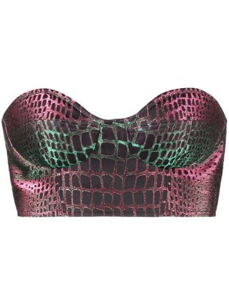 Balmain haut crop &agrave; effet peau de crocodile - Rose