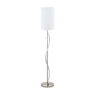 Eglo Stehlampe Espartal, 2 flammige Stehleuchte, Elegant, Standleuchte aus Stahl, Aluminium, Textil, Wohnzimmerlampe in Nickel-Matt, Wei&szlig;, Lampe mit Zug-Sc
