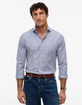 Tommy Hilfiger New york label Slim Fit Hemd mit Flex-Kragen in Marineblau / Wei&szlig;
