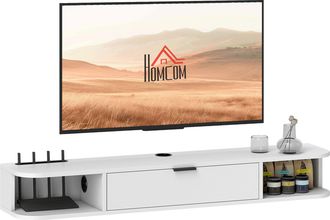HOMCOM TV-H&auml;ngeschrank 120 cm, TV-M&ouml;bel f&uuml;r Fernseher bis 50 Zoll, klappbare Schublade, 2 offene Regale und Kabeldurchlass, TV-Wandbank f&uuml;r Wohnzimmer, wei&szlig;