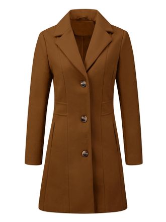 Allegra K Damen Winter Erbsenmantel 2025 Herbst Einreiher Lange Oberbekleidung Trenchcoats, Dunkelbraun, L