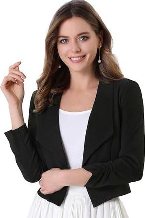 Allegra K Blazer Court Femme pour Bureau & Travail Veste Courte Cintré à Manches Longues avec Revers Cranté Devant Ouvert sans Bouton Noir XXL
