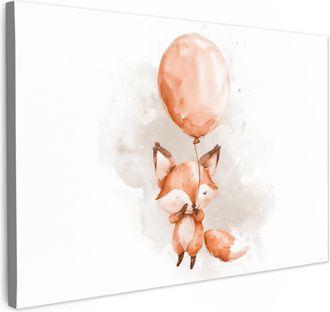 MuchoWow © Bild auf Leinwand 120x80 cm Schlafzimmer Bilder Kinderzimmer Wand Deko Modern Wanddeko Bilderwand Geschenk für Kinder Fuchs - Luftballon - Aquarell 
