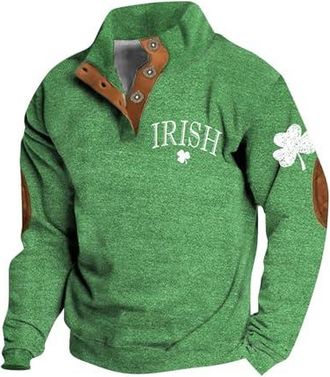 Generic Pull pour homme sans capuche Sweat-shirt &agrave; manches longues T-shirt dext&eacute;rieur avec 1/4 bouton Pull de transition Col montant Haut confortable Pull dou