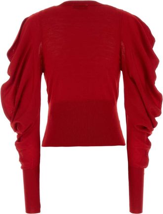 Blumarine Puff-Sleeve Virgin Wool Cardigan - Red
