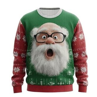 Generic Sweat-shirt pour homme en tricot côtelé avec imprimé graphique 3D amusant, col rond, décontracté, vacances, pull dhiver à manches longues, pull coupe 