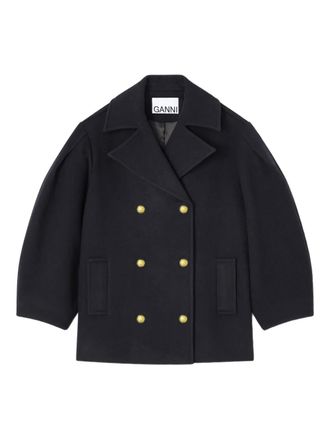 Ganni manteau crois&eacute; &agrave; manches bouffantes - Bleu