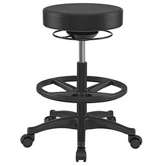 Songmics Tabouret de Travail, Siège Haut, Tabouret dynastique Ergonomique, Tabouret de Bureau Assis-Debout, pivotant et réglable, 59,5-81 cm, avec Repose-Pieds
