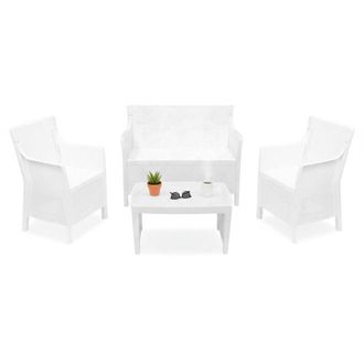 Dmora Outdoor-Sitzgruppe Lasca, 4-Sitzer Gartenset, ein Tisch Made in Italy, Wei&szlig;