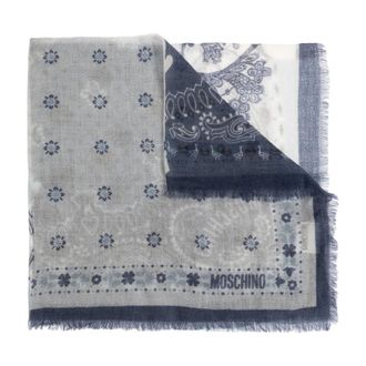 Moschino unisex, Accessoires, Bleu, Taille: ONE Size Cashmere Scarf With Print