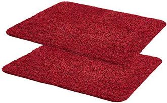 Astra Paillasson intérieur Lot de 2 60x75 cm - Tapis de propreté Rouge 100% Coton - Tapis de Sol Lavable à 30°C - Tapis antidérapant Facile dentretien