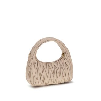 Miu Miu Quilted Matelass&eacute; Calf Leather Shoulder Bag - Beige