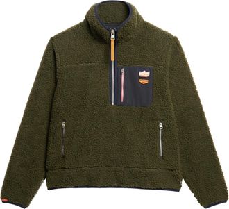 Superdry Damen Vintage Retro Fleecepullover mit halblangem Rei&szlig;verschluss Army Kaki Gr&uuml;n 38