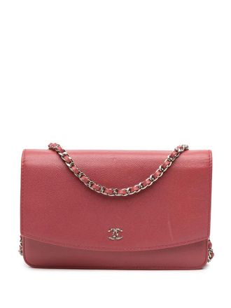 Chanel portfeuille CC Sevruga &agrave; bride en cha&icirc;ne (2013-2014) - Rouge