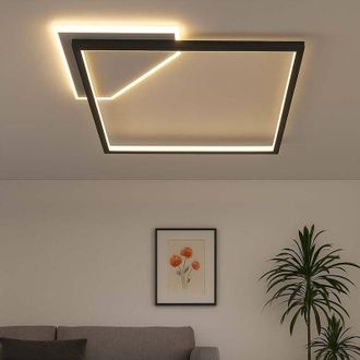 Nowa Plafonnier LED noir Plafonnier design &agrave; intensit&eacute; variable Interrupteur &agrave; paliers int&eacute;gr&eacute;, m&eacute;tal, 24W 2700Lm blanc chaud, LxLxH 46,6x46,6x5,7 cm
