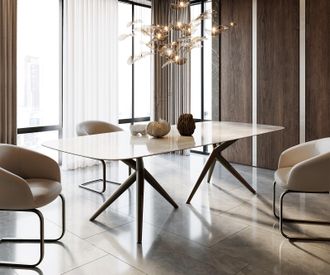 DELIFE Esstisch Edge Boot 270x120 Keramik Iris FMG Onice Grigio Estelar rund Metall Effektfinish Titan, Esstische