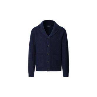 Hackett Gerippte Strickjacke mit Schalkragen aus Merinowolle - - Knitwear - Herren - Blau - M