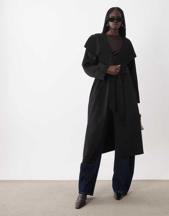 Mango manteau tailleur ceintur&eacute; noir