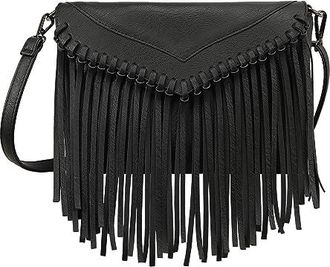 HDE Petit sac à main vintage en cuir synthétique avec franges, Noir (noir), Taille unique