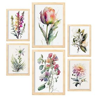 Nacnic Fleurs sauvages Affiches. Illustrations Nature et Botanique en Couleur avec des Th&egrave;mes Floraux sur des Arri&egrave;re-plans Blancs Purs. Design dint&eacute;rieur et