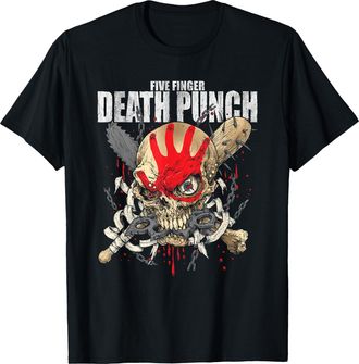 Five Finger Death Punch Warhead Skull Front Back Print T-Shirt, Schwarz, Unisex, Halbarm, Klein, EU 41.5, Kinder, Jugendliche, Erwachsene