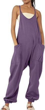 Generic Salopette d&eacute;contract&eacute;e sans manches pour femme avec bretelles spaghetti extensible pour femme - Combinaison &agrave; jambe large - Combinaison pour femme - T