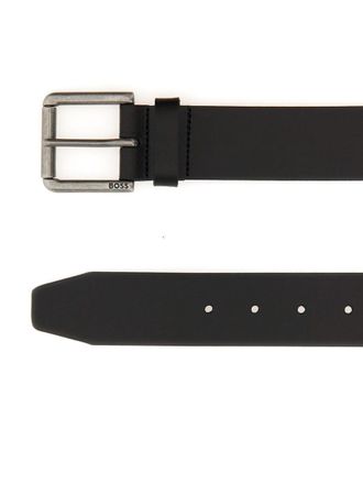 HUGO BOSS Mens Leather Buckle Belt Black Cowhide
