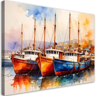 Artgeist Tableau d&eacute;co Bateaux color&eacute;s Navires dans le port 100x70