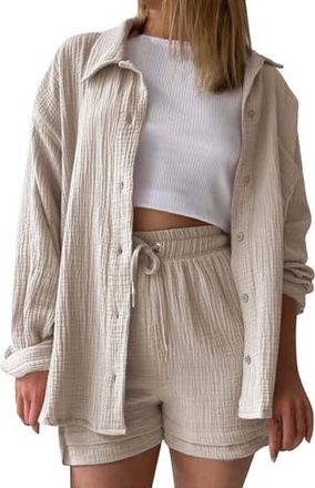 Generic T-shirt &agrave; manches longues pour femme - Col en V - Boutonn&eacute; - Chemise de loisirs classique - Col &agrave; manches longues - Chemisier de bureau - Couleur unie