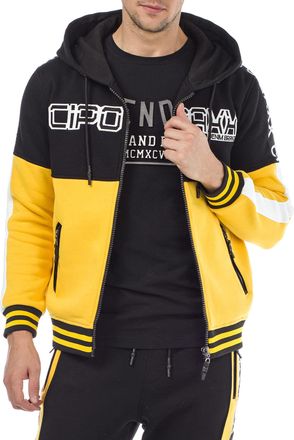 Cipo & Baxx Herren Sweatjacke Hoodie CL301 Schwarz - Stylischer Pullover im Modernen Casual Streetwear Stil mit Rei&szlig;verschluss & Kapuze f&uuml;r Alltag Freizeit & Part