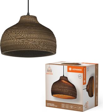 Ledvance Pendelleuchte Decor Cardboard Hat braun aus Wellpappe, leicht, E27, 360 mm Durchmesser, Leuchtenschirm aus recyceltem Material, nachhaltig durch austa