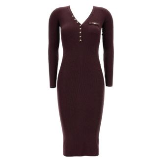 Elisabetta Franchi Femme, Robes, Rouge, Taille: 44 FR Robe en tricot c&ocirc;tel&eacute; &agrave; col en V