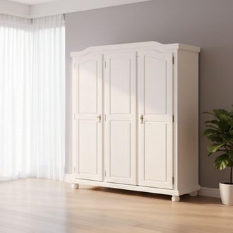 Dmora Swithome Schrank mit 3 Fl&uuml;gelt&uuml;ren, wei&szlig;, aus massivem Kiefernholz