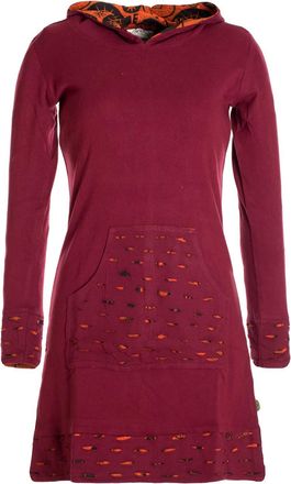 vishes Alternative Bekleidung - Damen Langarm-Shirtkleid Hoodie-Kleid Baumwollkleid Kapuze dunkelrot 34-36