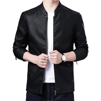Generic Manteau en fourrure pour homme, blouson bomber d&eacute;contract&eacute; en similicuir, coupe ajust&eacute;e, noir, taille 4XL