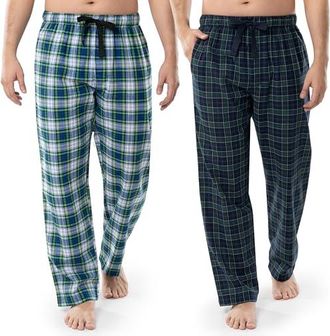 Fruit Of The Loom Broadcloth Woven Sleep Pajama Pant Bas de Pyjama, Plaid Bleu Marine/Carreaux Verts, L Homme