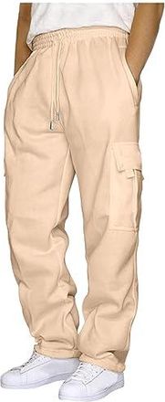 Generic Pantalon de jogging cargo pour homme - Coupe droite - Coupe ample - Cordon de serrage - Ourlet ouvert - Taille &eacute;lastique - Pantalon de surv&ecirc;tement sol