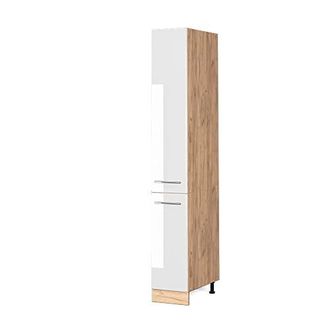 Vicco Meuble Haute de Cuisine Fame-Line, Blanc Haute Brillance/Chêne de Force doré, 30 cm