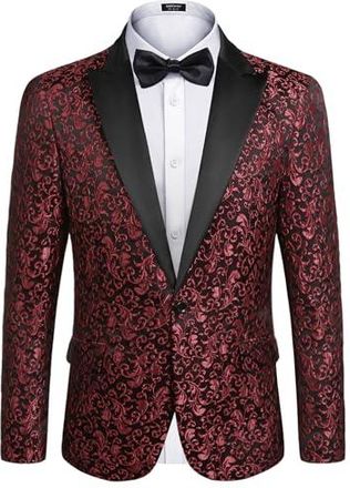 Coofandy Coofandy Mens Floral Party Dress Suit Stylish Dinner Jacket Wedding Blazer Prom Tuxedo,Red,US XXXL(Chest 55.1)
