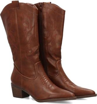 Shoes & Blues Botte Cowboy en dentelle haute avec broderies latérales, pointe fine et talon large confortable. Idéale pour la saison automne., marron, 36 EU