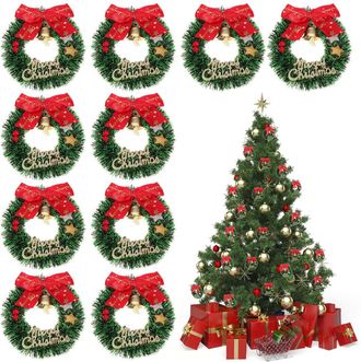 Cabilock 10Stk. Mini Weihnachtskranz Miniatur Kr&auml;nze K&uuml;nstliche Mit Schleifen Glocken Und Frohe-Weihnachts-Schild F&uuml;R Weihnachtsbaum T&uuml;R Fenster Zubeh&ouml;r Puppen