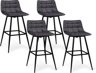 IDMarket 4er-Set Barhocker Mady aus dunkelgrauem Samt
