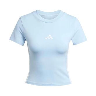 adidas Femme, Tops, Bleu, Taille: 40 FR Essentials 3-Stripes Slim Baby Tee