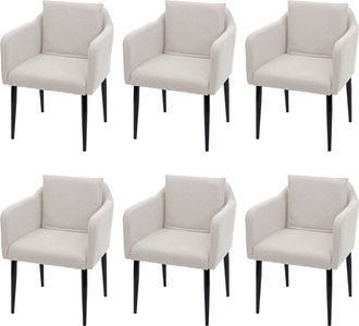 Mendler 6er-Set Esszimmerstuhl HWC-H93, K&uuml;chenstuhl Lehnstuhl Stuhl - Stoff/Textil Creme-beige