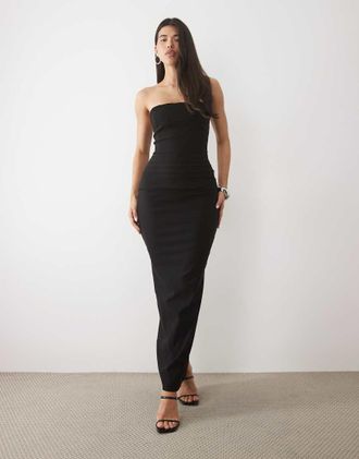 Vesper Bengalin-tr&auml;gerloses Maxikleid mit gerafftem Taillendetail in Schwarz