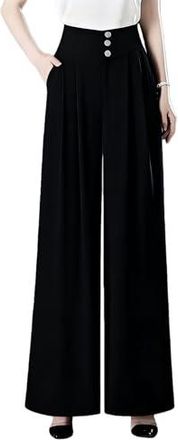 Generic Pantalon pour femme, pantalon doux et fluide à taille haute à enfiler à jambe large, pantalon extensible, pantalon drapé pour personnes âgées de plus 