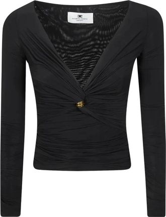 Elisabetta Franchi Femme, Blouses et Chemises, Noir, Taille: 42 FR Jersey Top with Jewel Detail