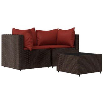 vidaXL 3-tlg. Garten-Lounge-Set mit Kissen Braun Poly Rattan Vidaxl